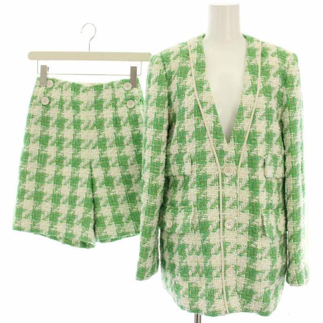 【中古】未使用品 グレースクラス GRACE Class 23SS セットアップ 上下 千鳥ツイードジャケット ノーカラージャケット