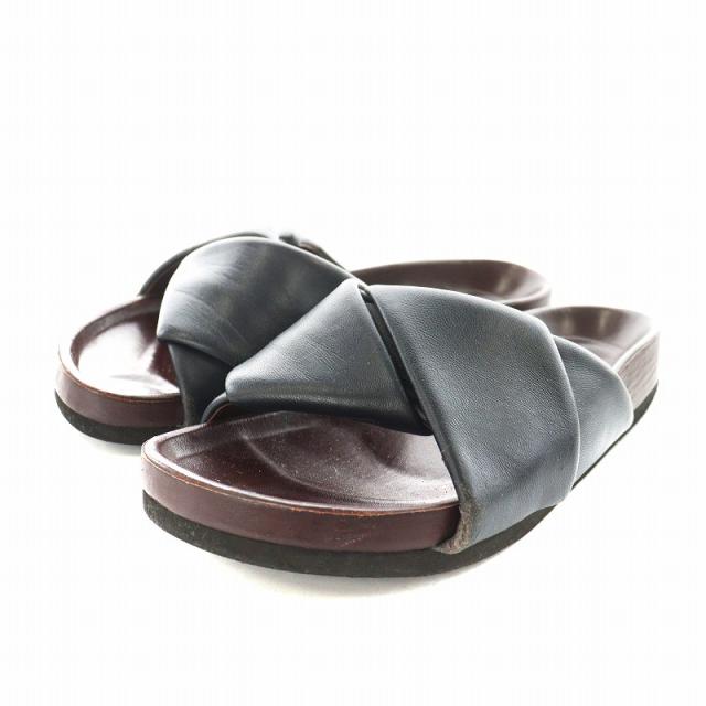 【中古】セリーヌ CELINE ツイスト サンダル Twist Sandal ボクシー レザー 35 黒 ブラック 茶 ブラウン