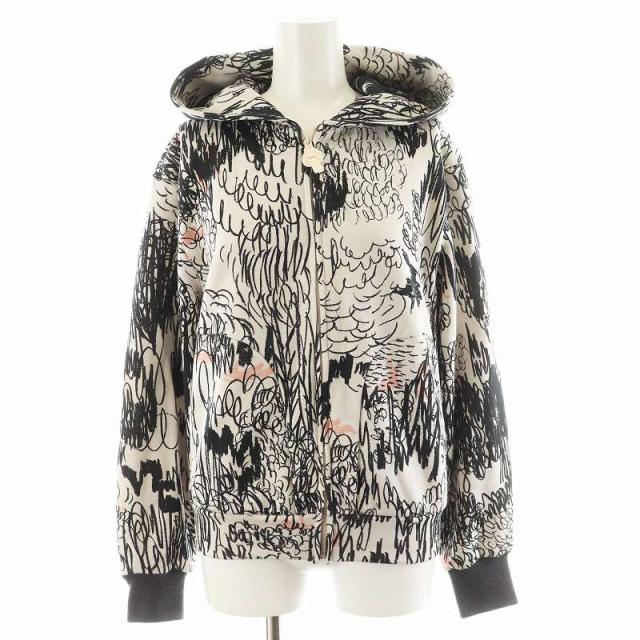 【中古】ミナペルホネン mina perhonen cache-cache パーカー ジップアップ 総柄 36 ベージュ 黒 ブラック aca8950