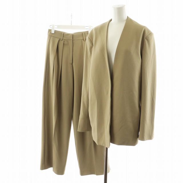【中古】トゥデイフル 22AW カラーレス ツイル ジャケット ダブルタックツイルトラウザーズ セットアップ 38 ベージュ
