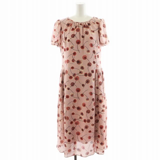 【中古】未使用品 ルネ Rene 22年製 TISSUE フラワープリント ワンピース ロング丈 半袖 36 ピンク 6236180