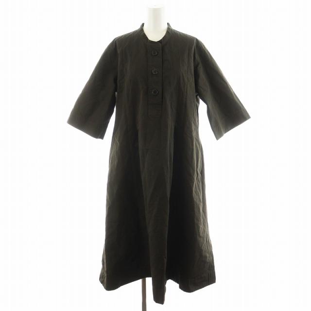 【中古】マーガレットハウエル MARGARET HOWELL 24SS ワンピース ロング丈 5分袖 リネン混 麻 1 カーキ 578-4157030