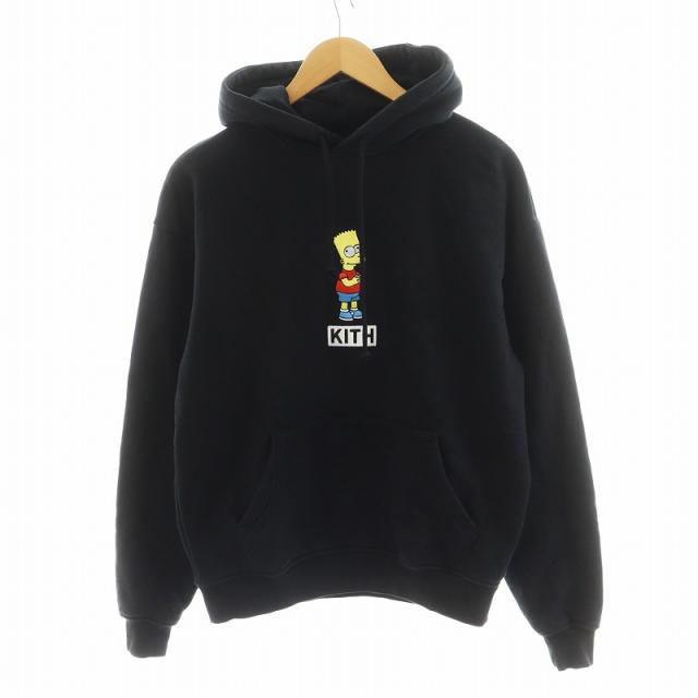 【中古】キスニューヨークシティ KITH NYC × ザ シンプソンズ The Simpsons パーカー プルオーバー ロゴ刺繍 XS 黒