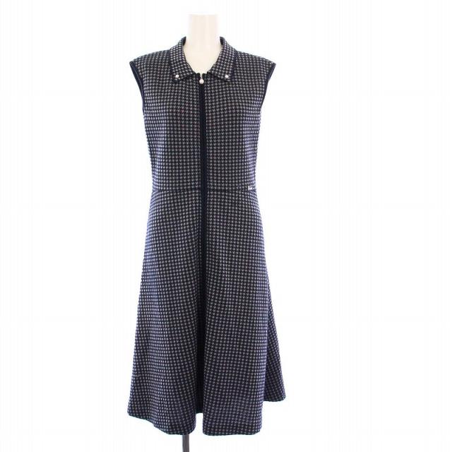 【中古】ルネ 23年製 Checkered Knit Dress ニットワンピース ノースリーブ 千鳥格子 ロング 34 ネイビー 6322500