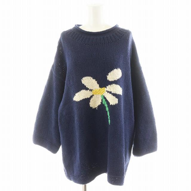 【中古】マクマーンウーレン Mcmachan Woolen ニット セーター 長袖 花柄 コットン 紺 ネイビー /AN20 レディース