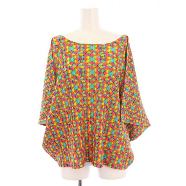 【中古】プリーツプリーズ イッセイミヤケ ブラウス カットソー ドルマンスリーブ 総柄 プリーツ 3 マルチカラー