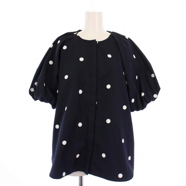 【中古】リコ RIKO TOKYO ノーカラーシャツ ブラウス 半袖 バルーンスリーブ ドット柄 F ネイビー R221FB009-38F1