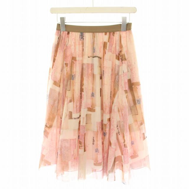 【中古】未使用品 エポカ デコラージュプリントチュールスカート ひざ丈 総柄 38 ピンク M5S02-801-12 レディース