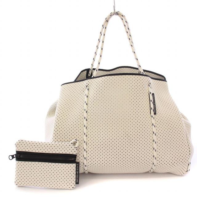 【中古】ステイトオブエスケープ フライングソロ トートバッグ ハンドバッグ パンチング加工 ポーチ付き アイボリー