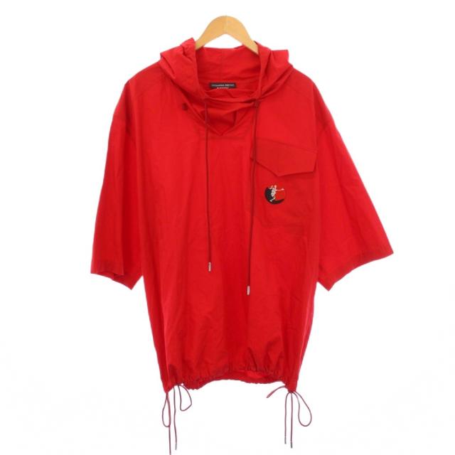 【中古】アレキサンダーマックイーン アノラック プルオーバーパーカー 五分袖 ロゴ ワッペン 刺繍 ワンポイント 赤