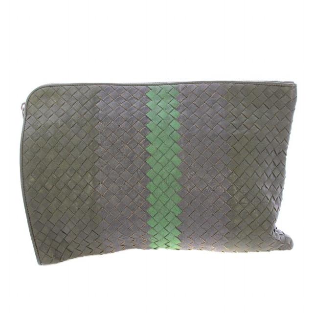 【中古】ボッテガヴェネタ BOTTEGA VENETA イントレチャート クラッチバッグ セカンドバッグ レザー 緑 グリーン