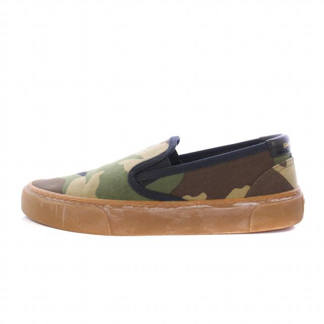 【中古】サンローラン パリ SAINT LAURENT PARIS スリッポン ローカットシューズ 厚底 カモフラ 迷彩柄 40.5 カーキ
