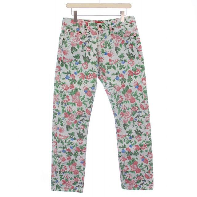 【中古】シュプリーム Levi's ローズ505ジーンズ デニムパンツ ジップフライ バラ柄 薔薇柄 総柄 水色 赤 緑