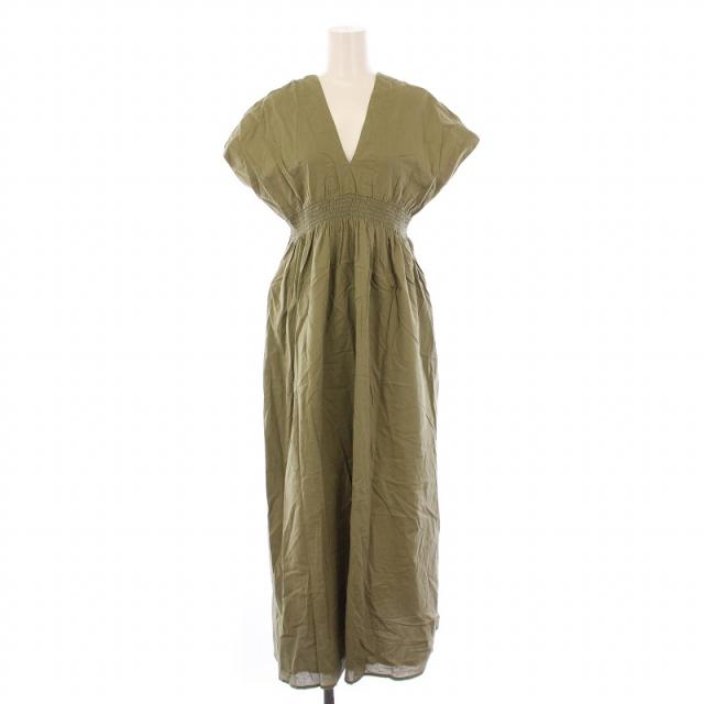 【中古】マリハ 夏の光のドレス フレアワンピース マキシ ロング フレンチスリーブ ノースリーブ Vネック カーキ