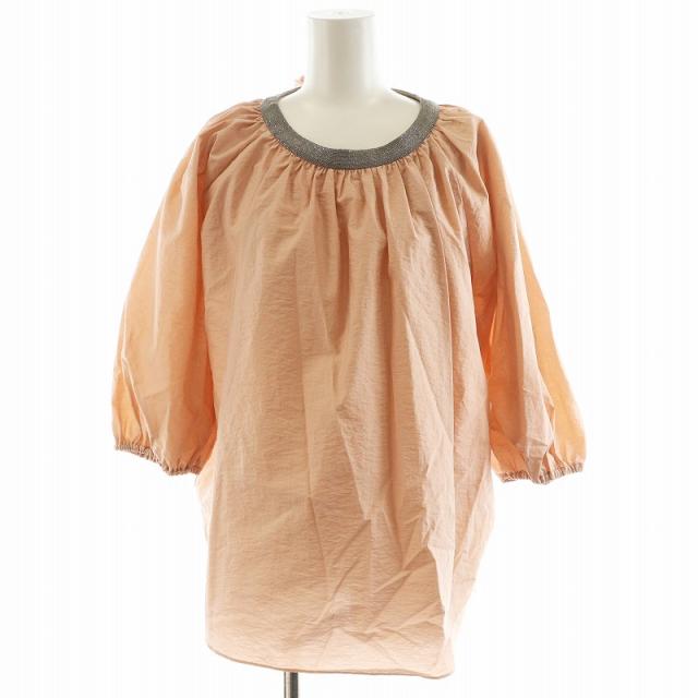 【中古】ブルネロクチネリ BRUNELLO CUCINELLI シャツ ブラウス 7分袖 モニーレ装飾 バックリボン コットン M ピンク