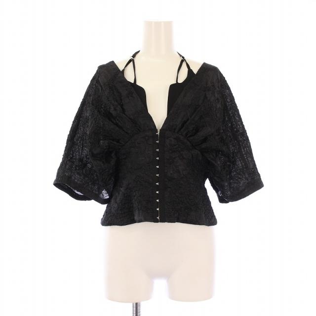 【中古】ミューラル Inflate ブルーミングトップス シャツ ブラウス 半袖 Vネック ホルターネック レイヤード 1 黒