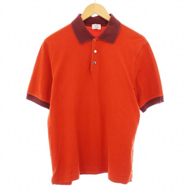 【中古】エルメス HERMES SELLIER ポロシャツ 半袖 セリエボタン M オレンジ /KH メンズ