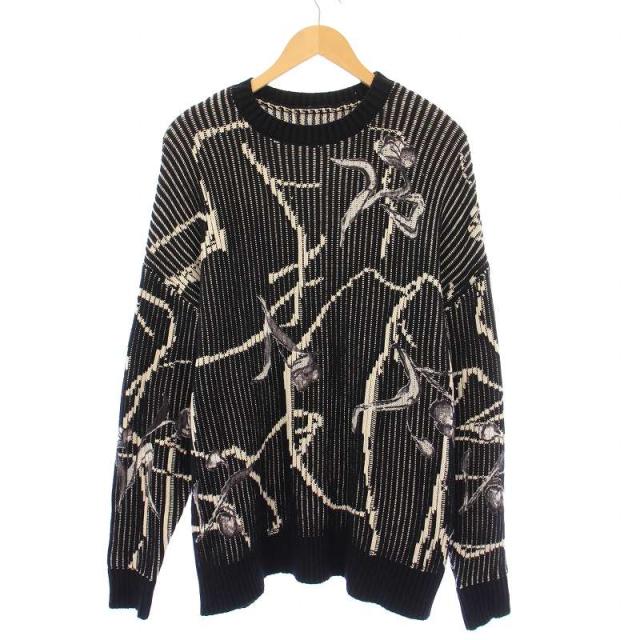 【中古】アメリヴィンテージ ニュアンスボディラインルーズニットトップ セーター 長袖 クルーネック 総柄 F 黒
