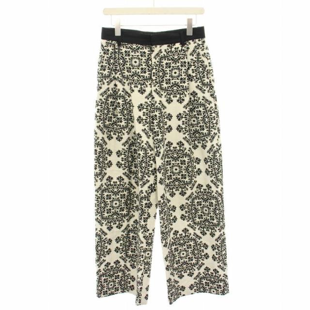 【中古】トゥモローランド ビー 23SS ワイドパンツ ジップフライ 刺繍 総柄 36 白 黒 48-04-31-04004 レディース