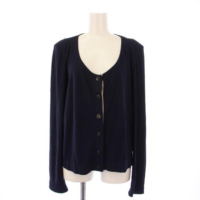 【中古】レオナール LEONARD カーディガン 長袖 Uネック 薄手 ストレッチ シルク 44 紺 ネイビー /BB レディース