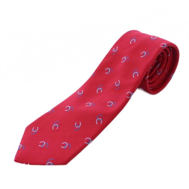 【中古】エルメス HERMES ネクタイ レギュラータイ シルク 総柄 ロゴ 赤 レッド /BB ■OH メンズ