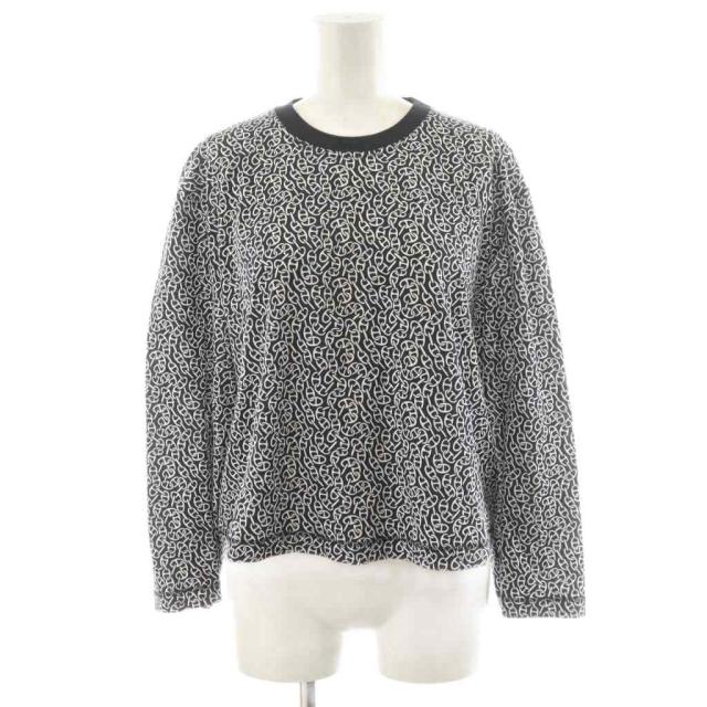 【中古】エルメス HERMES 24SS ナウサ シェーヌダンクル Naoussa Chaine Tシャツ カットソー 長袖 総柄 34 黒 白