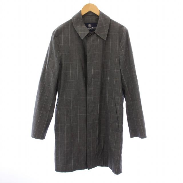 【中古】アクアスキュータム AQUASCUTUM ステンカラーコート アウター ロング丈 グレンチェック柄 36 グレー
