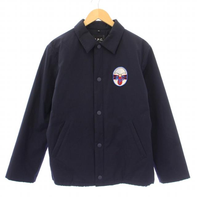 【中古】アーペーセー A.P.C. パデッドコーチジャケット ステンカラー 中綿 アウター ショート丈 ロゴ ワッペン 紺