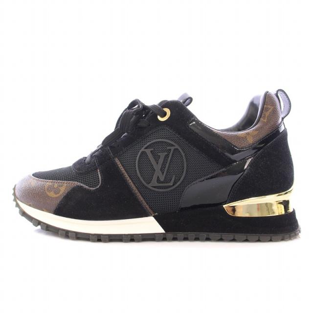 【中古】ルイヴィトン ランアウェイライン モノグラム ローカットスニーカー シューズ スエード メッシュ 黒 茶