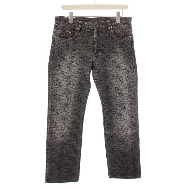 【中古】ジャンポールゴルチエ 90’s デニムパンツ ジーンズ ジップフライ ロゴ 刺繍 総柄 48 グレー