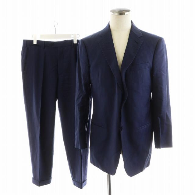 【中古】アルマーニ コレツィオーニ スーツ セットアップ ジャケット パンツ ストライプ柄 ウール 52 紺 ネイビー