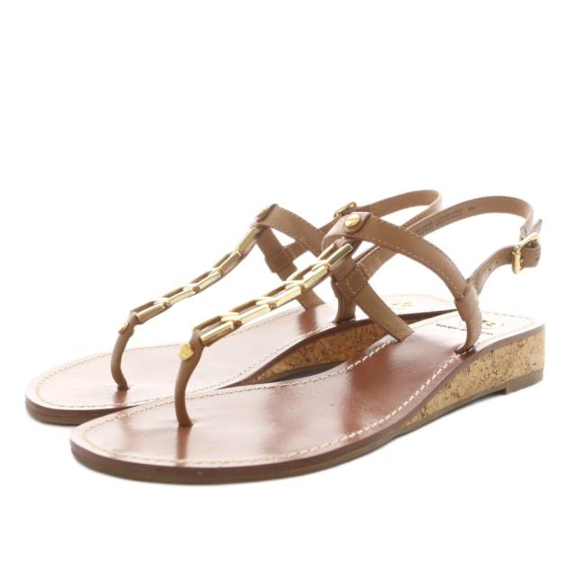 【中古】トリーバーチ TORY BURCH トングサンダル ストラップ ロゴ ゴールド金具 レザー 8M 茶 ブラウン /AN18