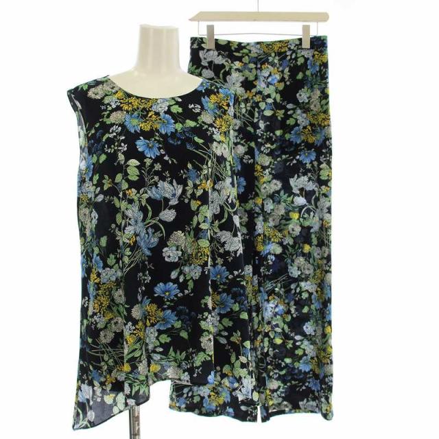 【中古】セオリー Theory 21SS TRIANGLE SHELL セットアップ ノースリーブ パンツ ブラウス 花柄 S ネイビー