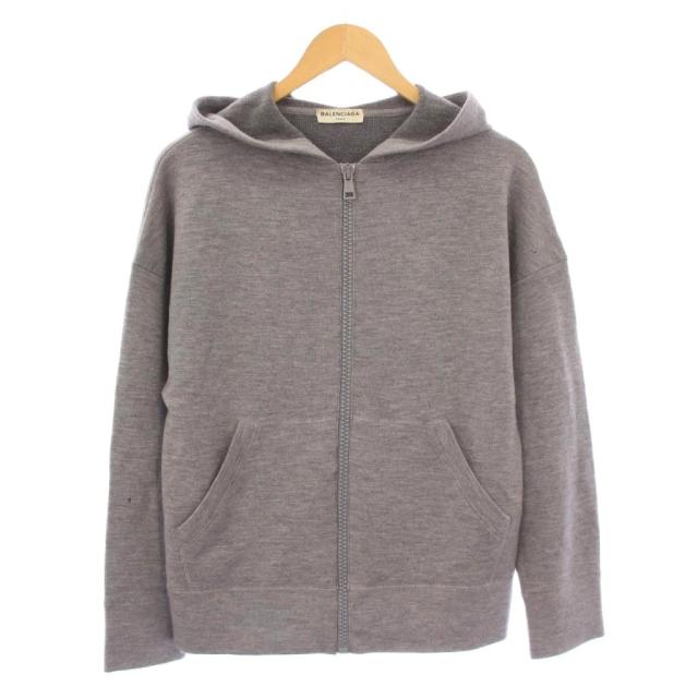 【中古】バレンシアガ BALENCIAGA ジップアップパーカー ジャケット ストレッチ ロゴ ウール XS グレー /BB メンズ