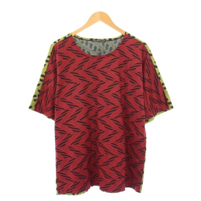 【中古】イッセイミヤケメン 配色切り替えTシャツ カットソー 半袖 プリーツプリント 3 赤 緑 ME61JK159