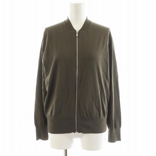 【中古】セオリー 21AW COMPACT CREPE CLEAW BOMBER KNIT2 カーディガン ジップアップ S カーキ