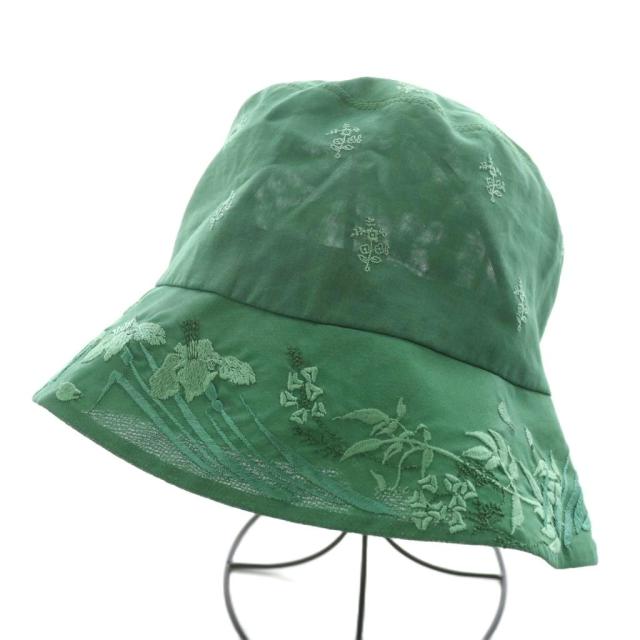 【中古】マメクロゴウチ 23SS Floral Embroidered Bucket Hat バケットハット 帽子 花刺繍 シアー シースルー 57cm 緑