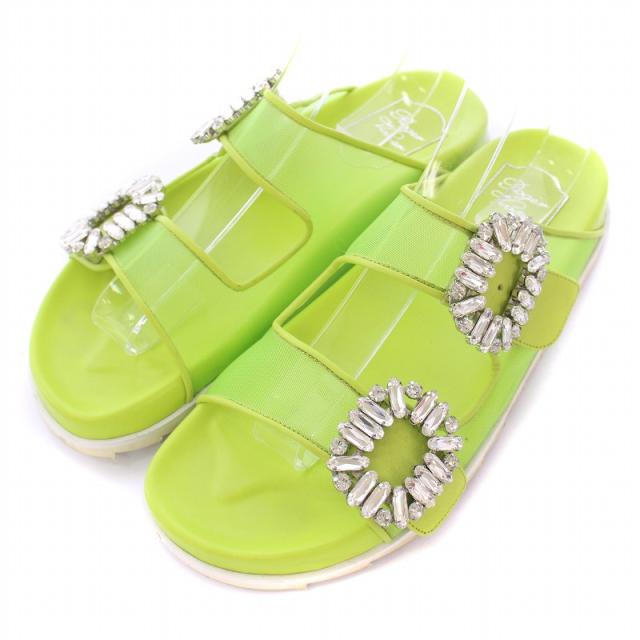 【中古】ロジェヴィヴィエ ROGER VIVIER 23SS SLIDY VIV スライディーヴィヴ サンダル メッシュ ビジュー 装飾 黄緑
