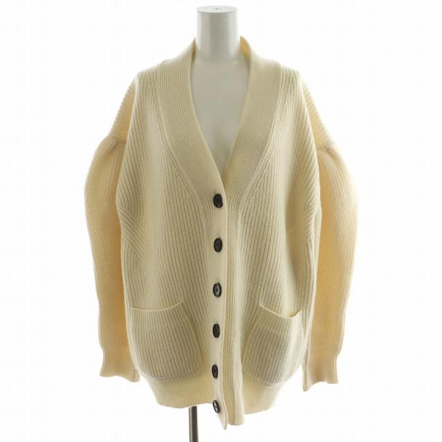【中古】シーニュ Cygne Raymond カーディガン バルーンスリーブ ウール カシミヤ混 白 ホワイト /AN7 レディース