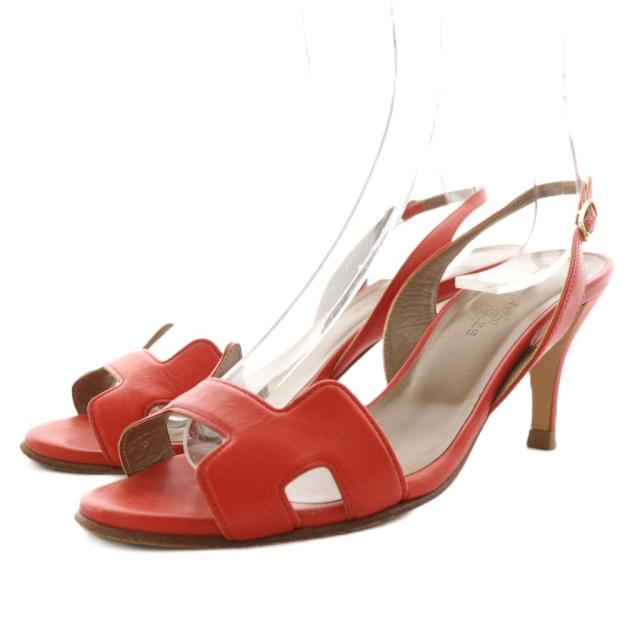 【中古】エルメス HERMES Hロゴ サンダル ストラップ ヒール レザー 35.5 赤 レッド /AN15 レディース