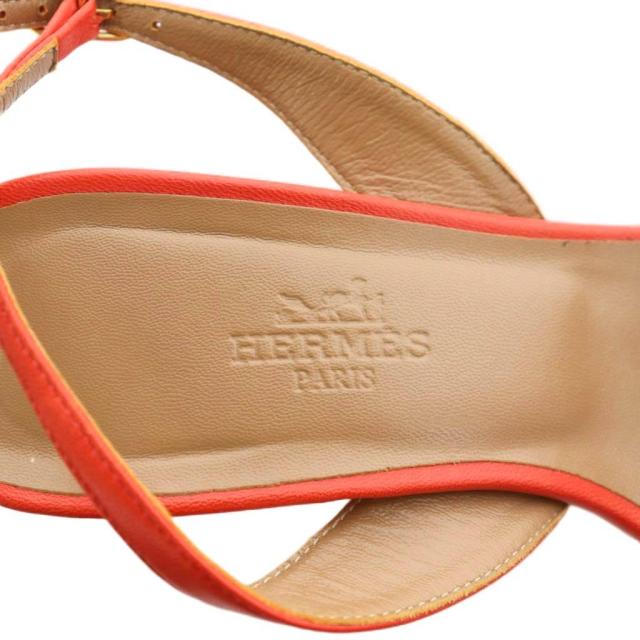 中古】エルメス HERMES Hロゴ サンダル ストラップ ヒール レザー 35.5