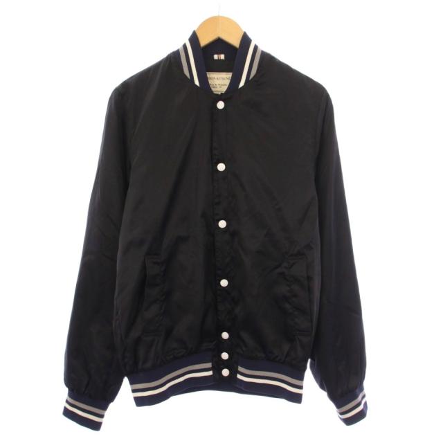 【中古】メゾンキツネ サテンボンバージャケット ブルゾン ナロン アウター ショート丈 ロゴ XS 黒 KML-0401-A