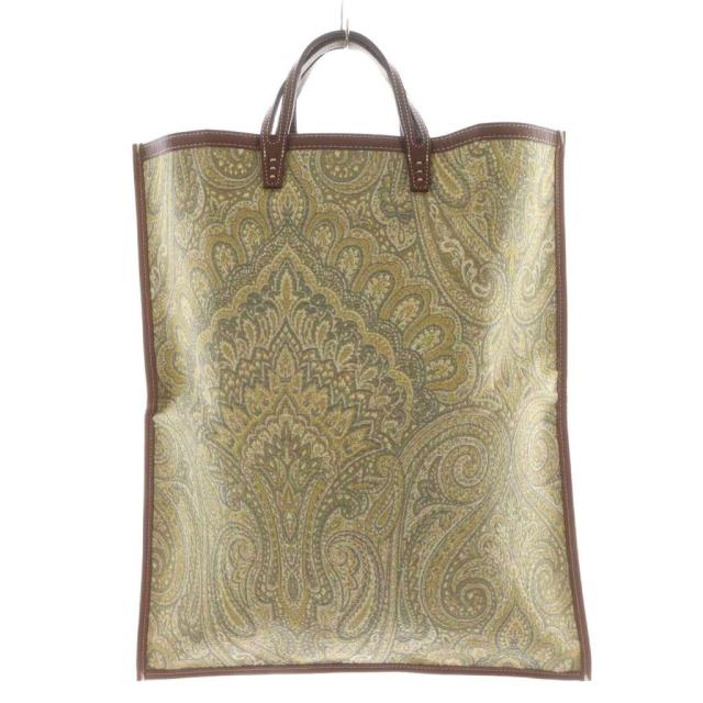 【中古】未使用品 アヴァケショーン ファン ペイズリーイエロー トートバッグ ハンドバッグ レザー 緑 黄 茶