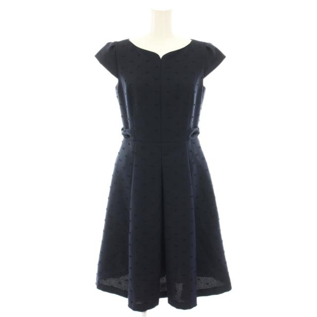 【中古】トッカ TOCCA ワンピース ひざ丈 ハートネック 半袖 リボン 0 紺 ネイビー OPTOYS0140 /YT レディース