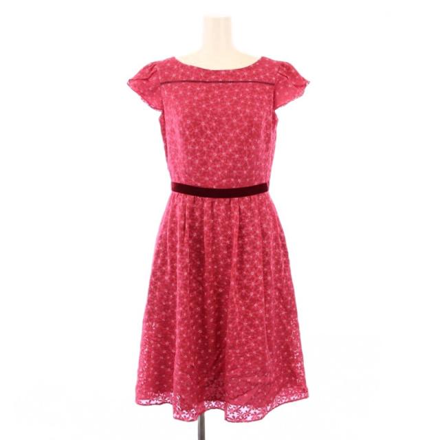 【中古】トッカ TOCCA フレアワンピース ひざ丈 半袖 クルーネック 花柄 0 ピンク OPTOBA0210 /BB レディース