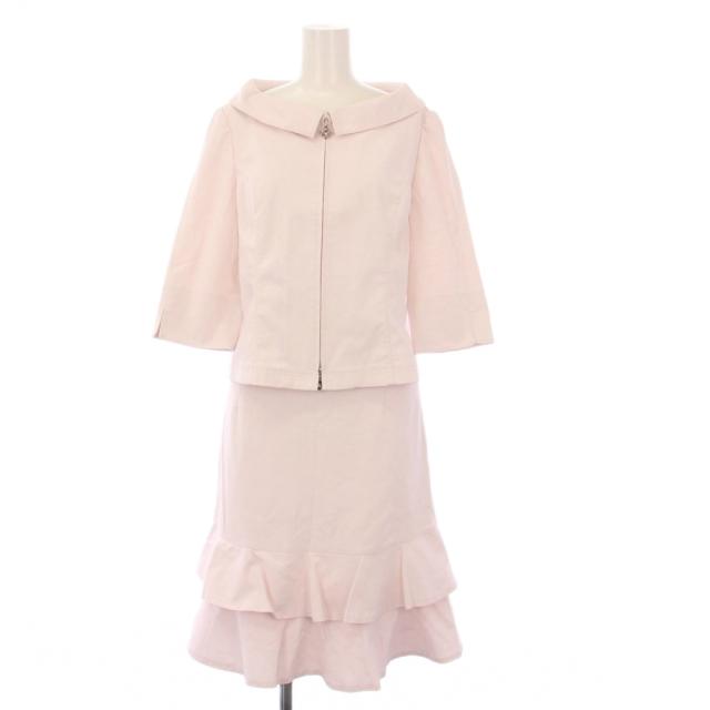 【中古】エムズグレイシー M'S GRACY スーツ ステンカラージャケット 七分袖 ティアードスカート ひざ丈 40 ピンク
