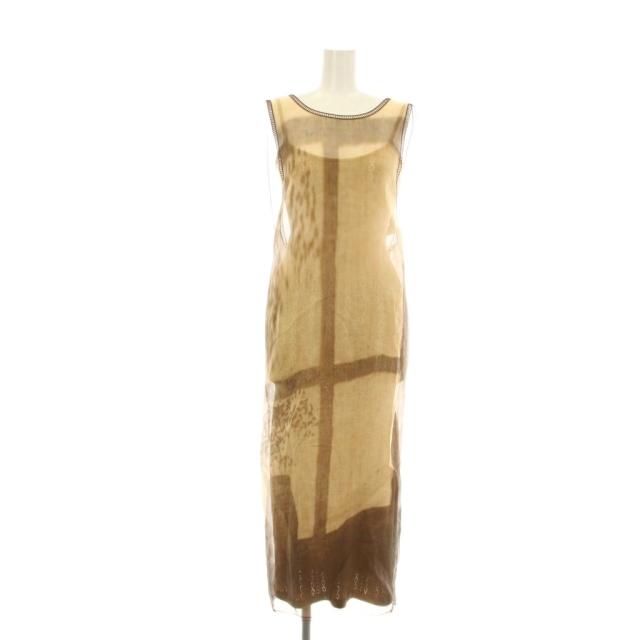 【中古】フェンディ Silk Organza Dress ワンピース マキシ ノースリーブ 総柄 シルク シアー インナーキャミワンピ付