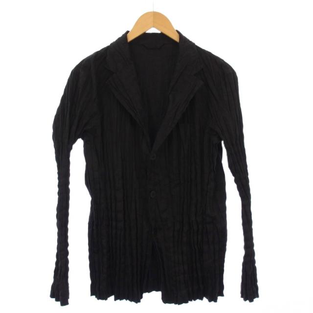 【中古】イッセイミヤケメン プリーツ テーラードジャケット アウター シングル ストレッチ 2 黒 ブラック