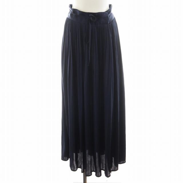 【中古】マメクロゴウチ  Mame Kurogouchi Pleated Long Skirt フレアスカート ロング丈 2 紺 ネイビー MM19SS-SK713
