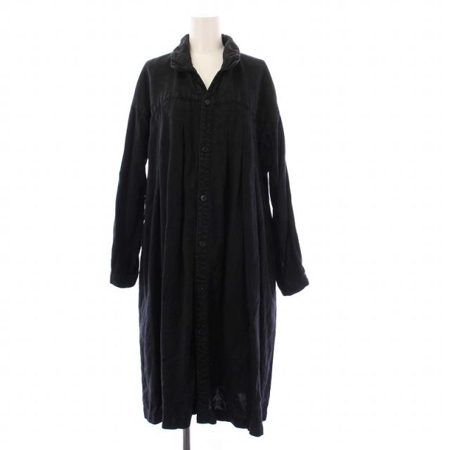 【中古】ネストローブ nest Robe シャツワンピース ロング 長袖 リネン ブラック /KH レディース